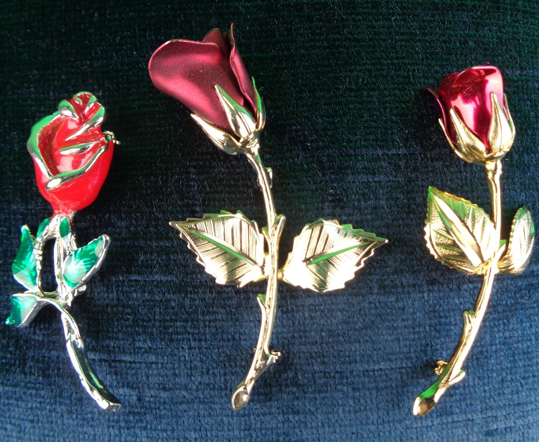 Vintage Retro Red Rose Brooches Pins Jewelry 1950s 1960s Mid Century ...