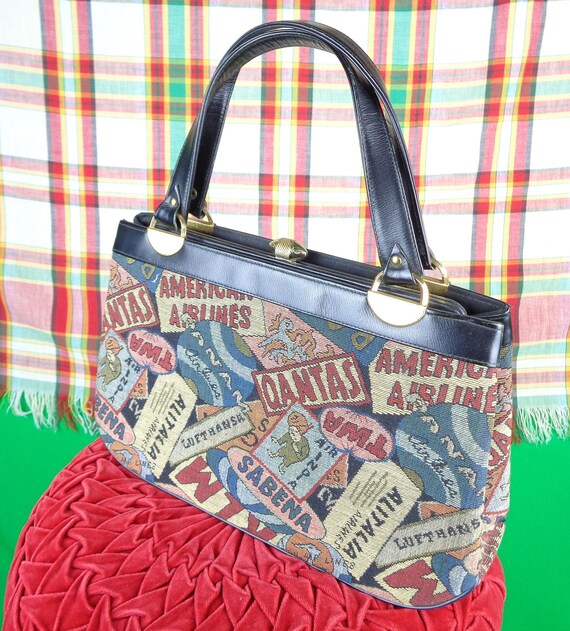 Vintage Retro Tapestry Arline Purse Handbag Top Handl… - Gem