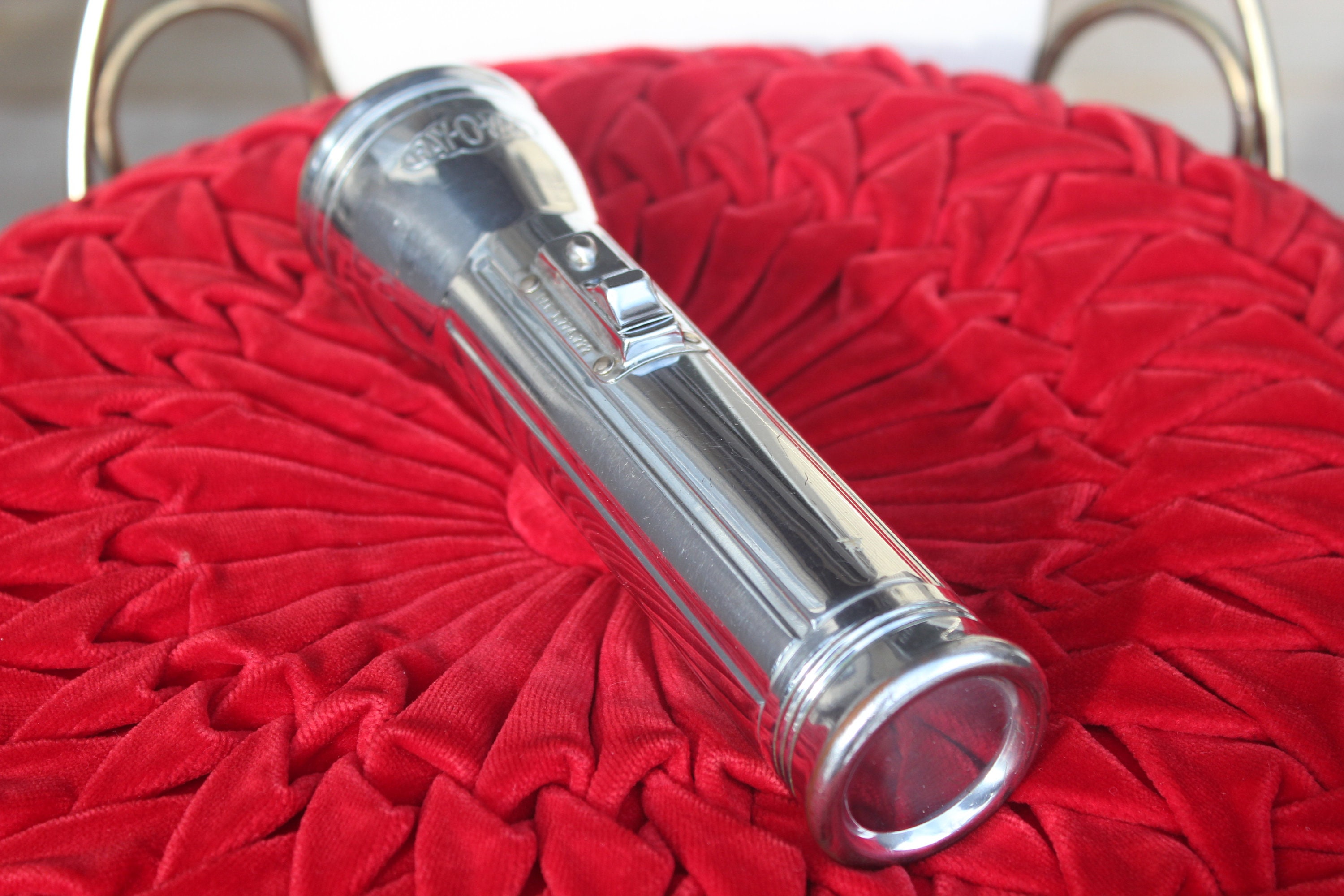 WORKS 1940s 50s WW2 Vintage Mid Century Flashlight Ray O Vac Chrome ...