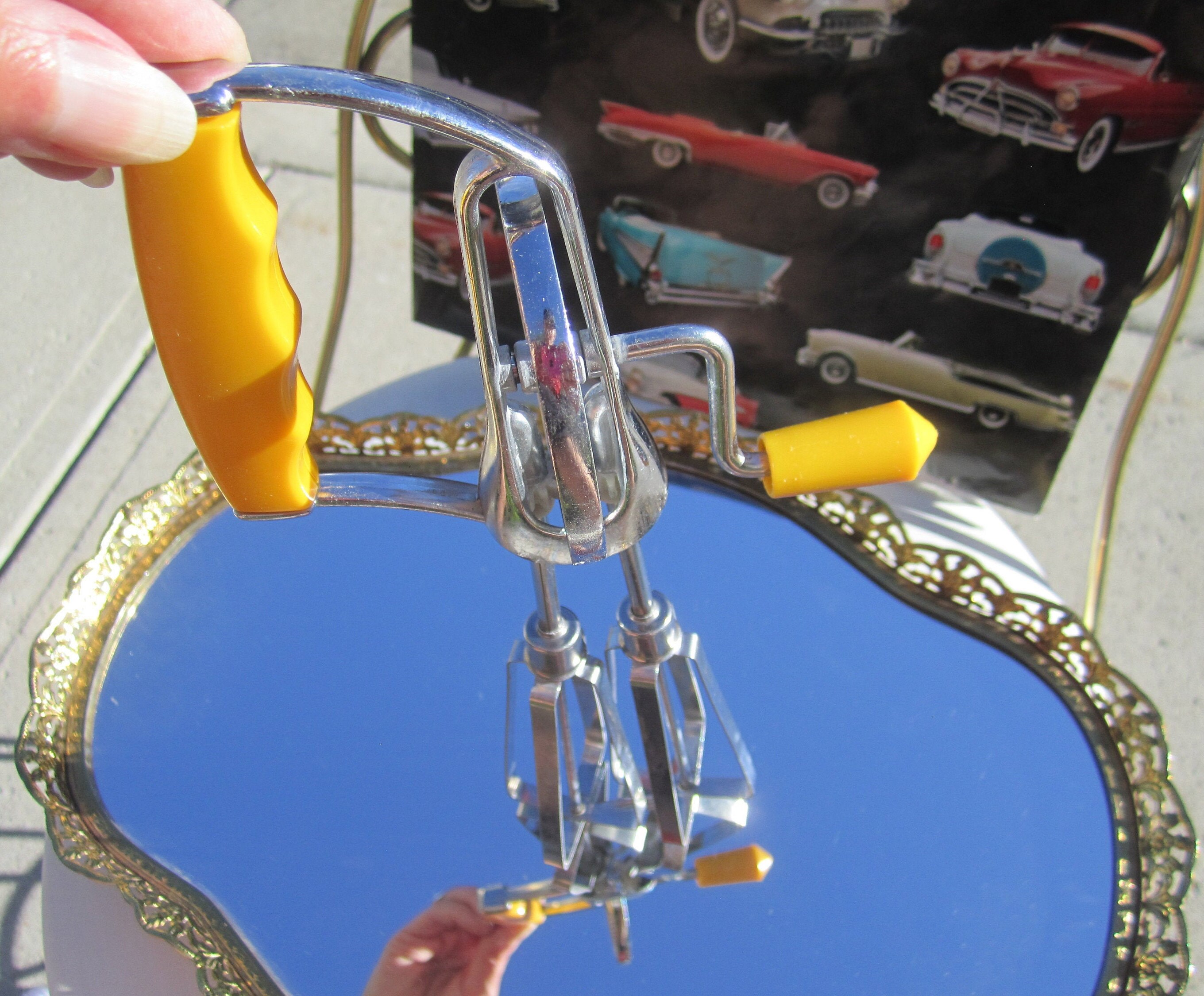 1950s 60s Vintage Mid Century Retro Yellow Hand Mixer Beater Blend ...