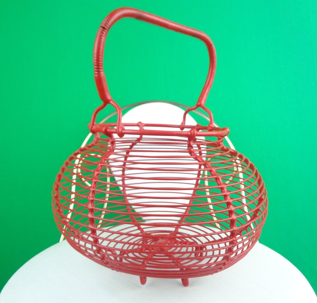 Vintage Retro French Red Egg Fruit Basket Combrichon Wire 40s 50s Mid ...
