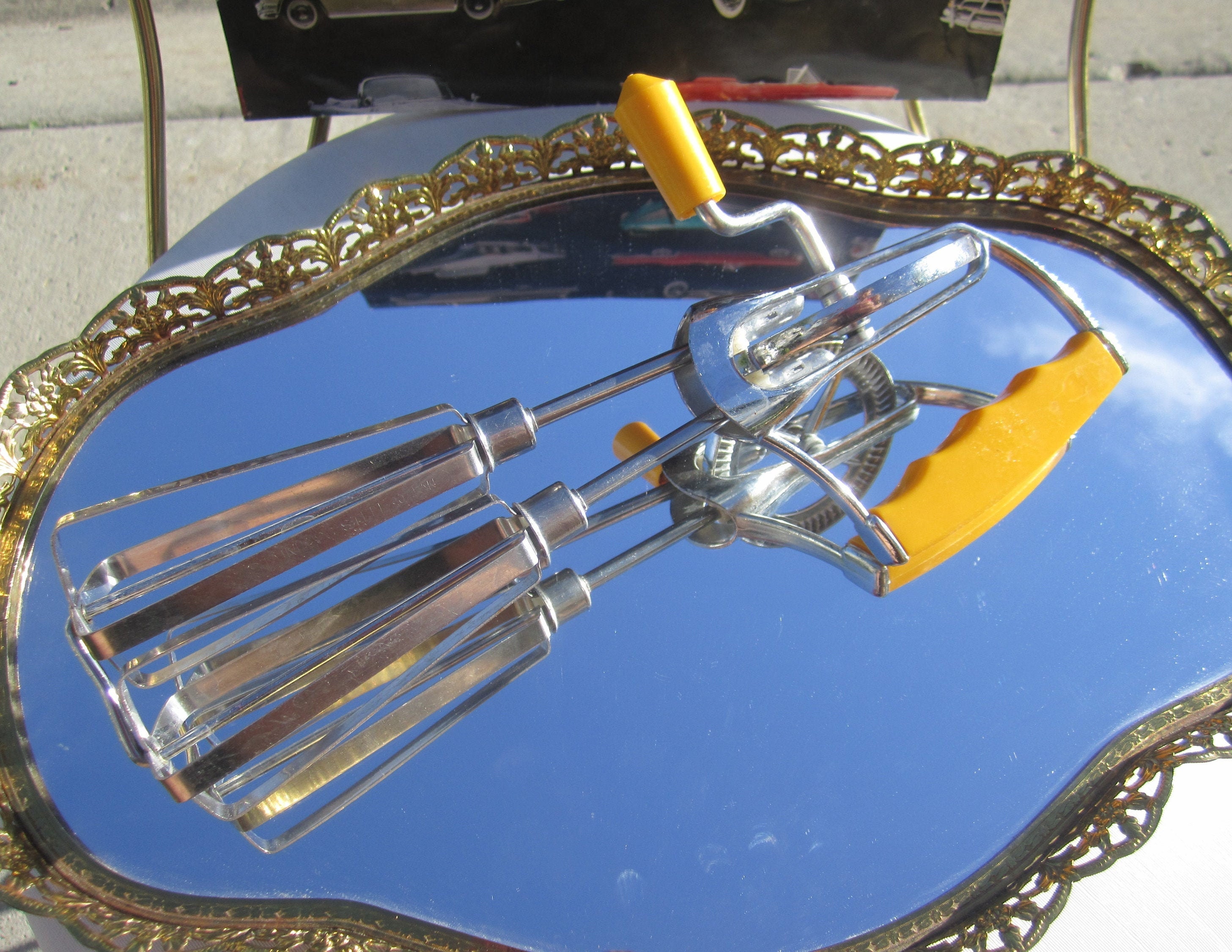 1950s 60s Vintage Mid Century Retro Yellow Hand Mixer Beater Blend ...