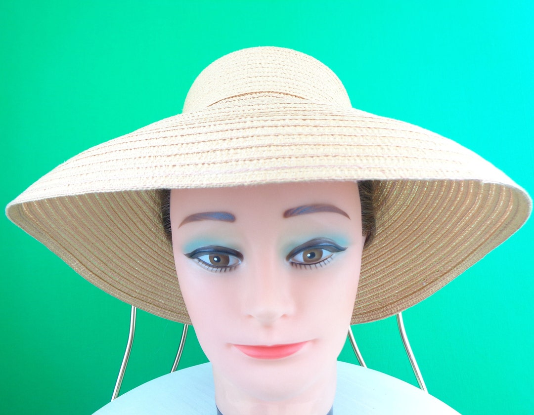 Vintage Retro Accessorie Large Straw Fold Brim Sun Hat Powder Pink ...