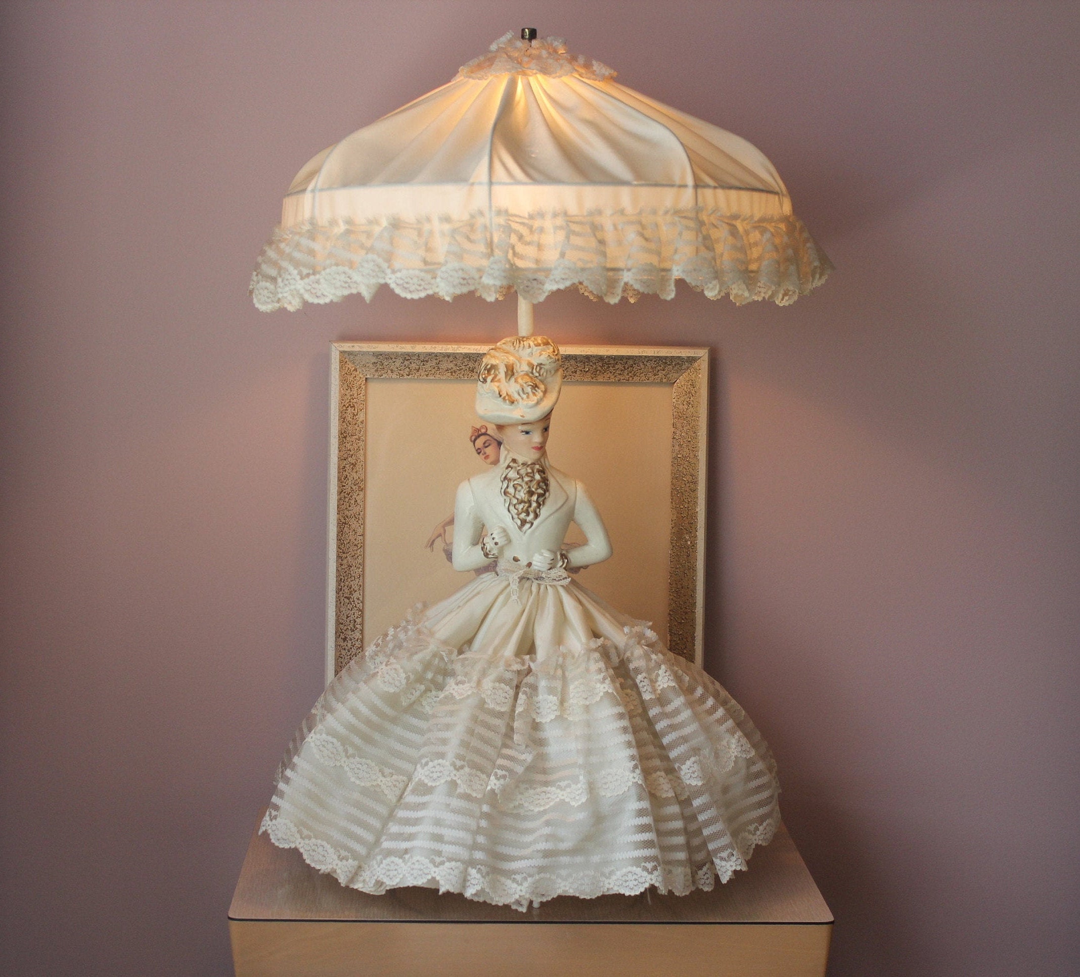 WORKS Lady Lamp Shade Base Lighting Electrical Table 1940s 50s WW2 ...