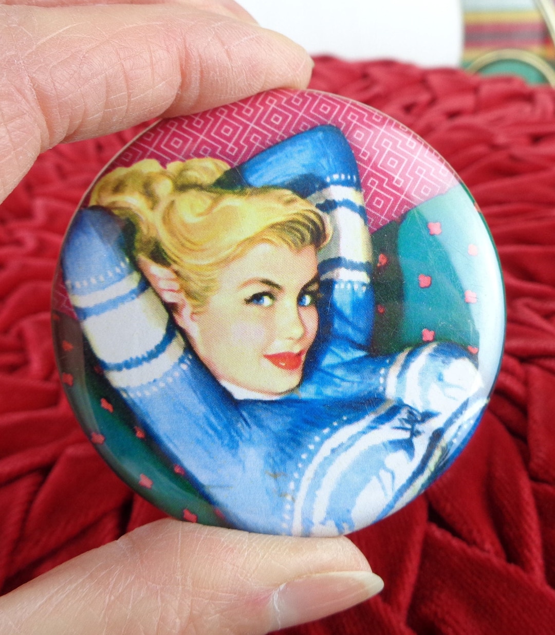 Women Girl Accessorie Round Small Hand Pocket Mirror 50s 60s Vintage ...