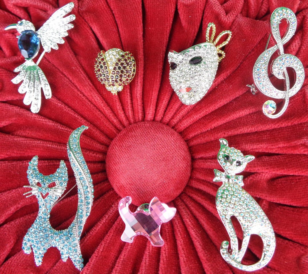 Vintage Retro Swarovski Crystal Pink Cat Brooch Pin Jewelry Hummingbird ...