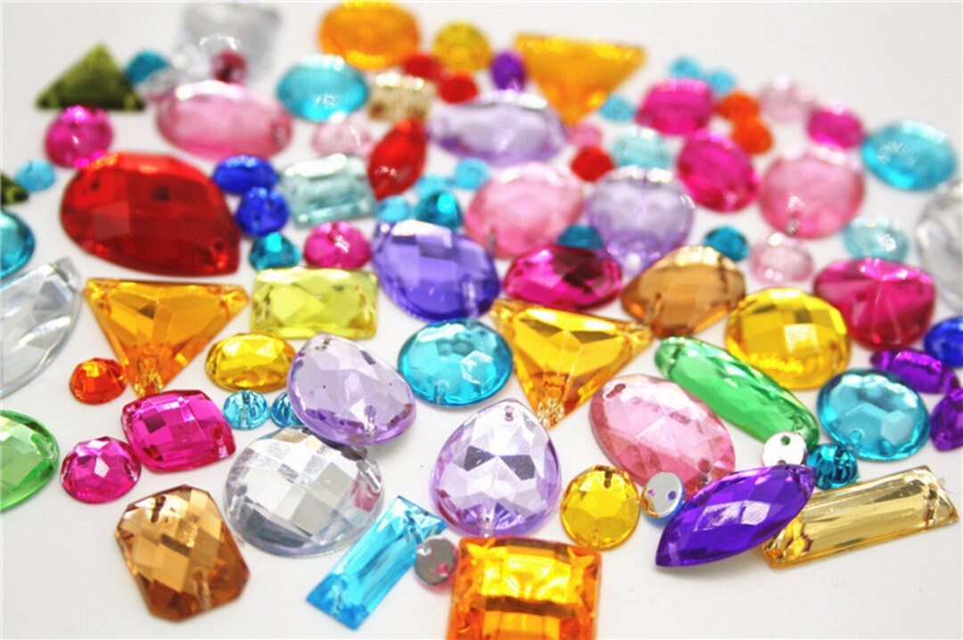Sparkly Mix 50pc Acrylic Gem Rhinestone Sew on Facet Beads Flat Back ...