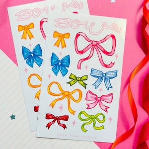 Bow Sticker Sheet | Colorful Ribbon Deco Sticker Sheet, Planner ...