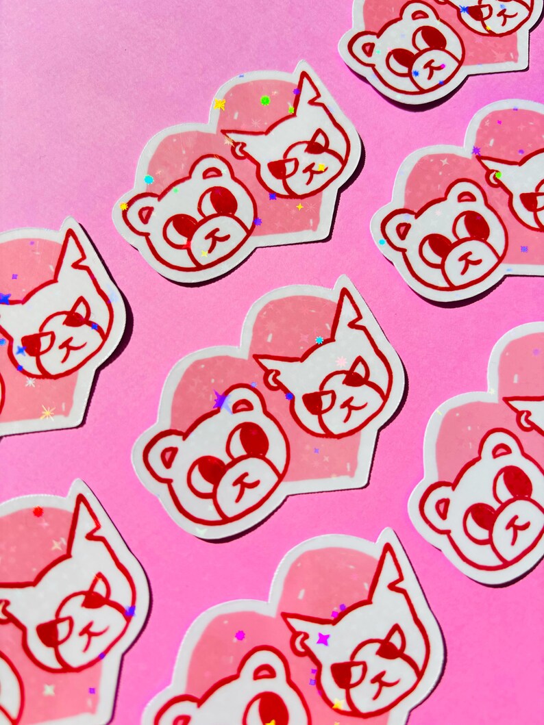 Two Best Friends Holographic Sticker | Cute Animal Vinyl Decal - Etsy