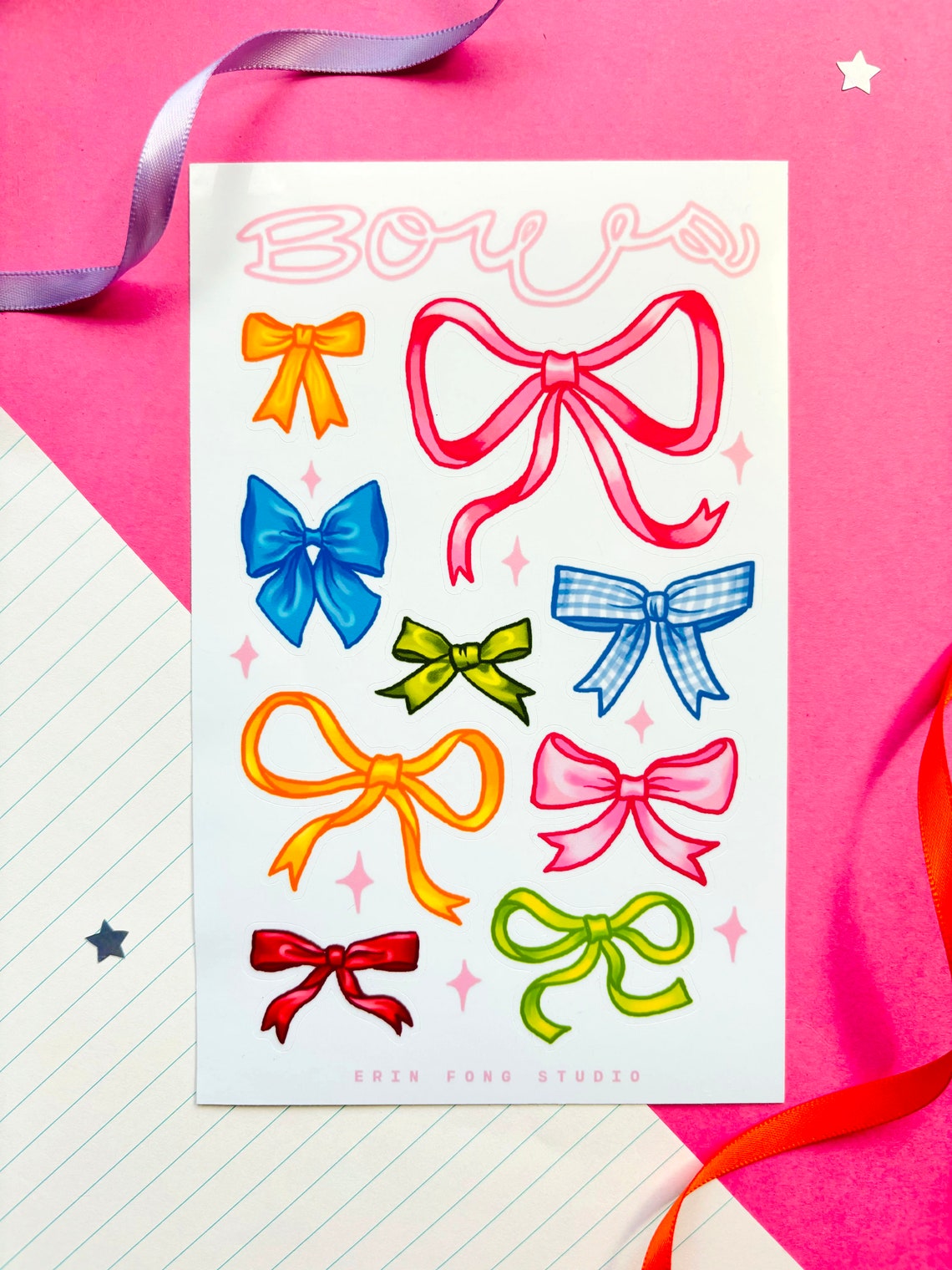 Bow Sticker Sheet Colorful Ribbon Deco Sticker Sheet, Planner Stickers ...