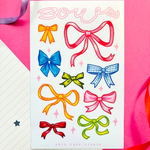 Bow Sticker Sheet | Colorful Ribbon Deco Sticker Sheet, Planner ...