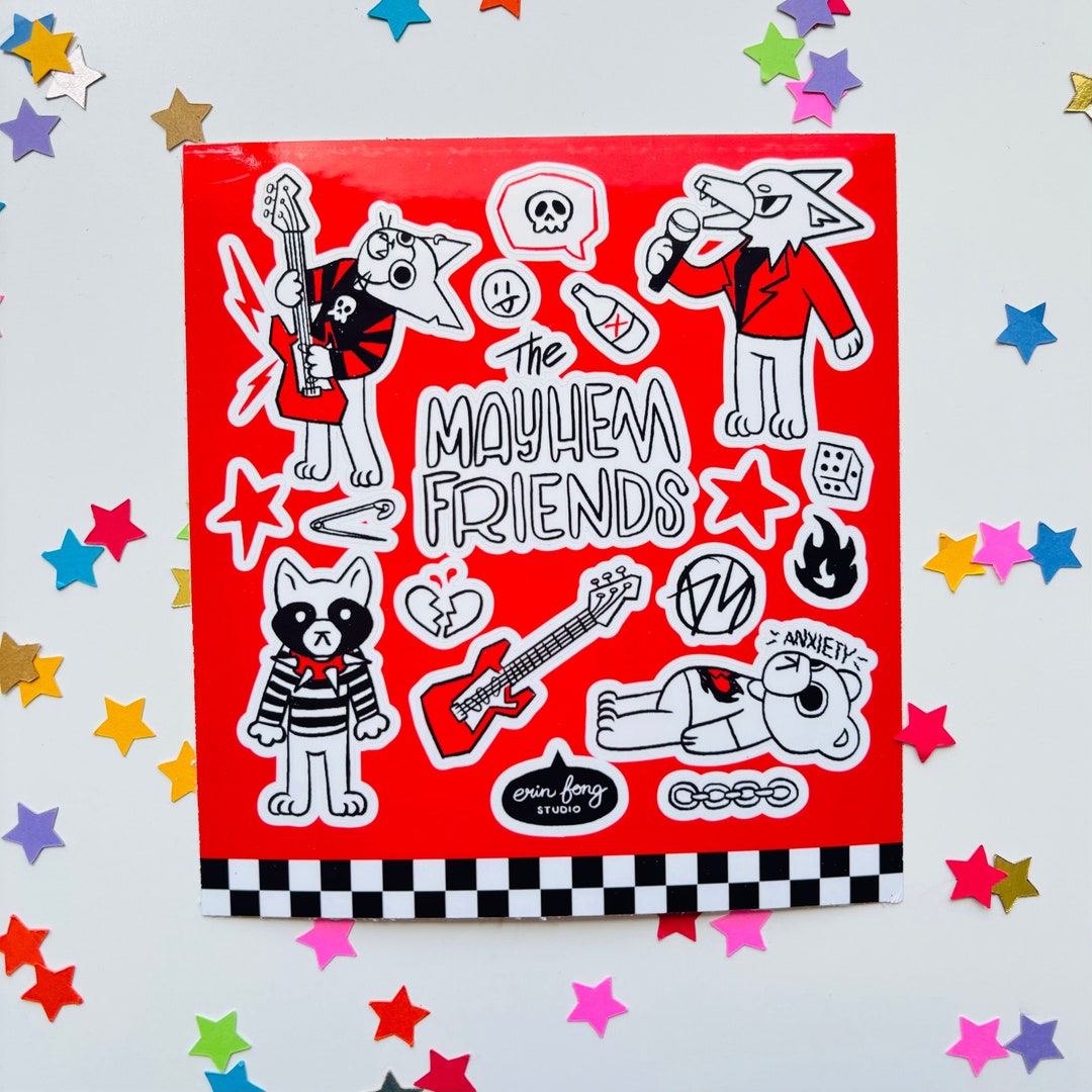 The Mayhem Friends Sticker Sheet | Emo Sticker Sheet, Punk Stickers - Etsy