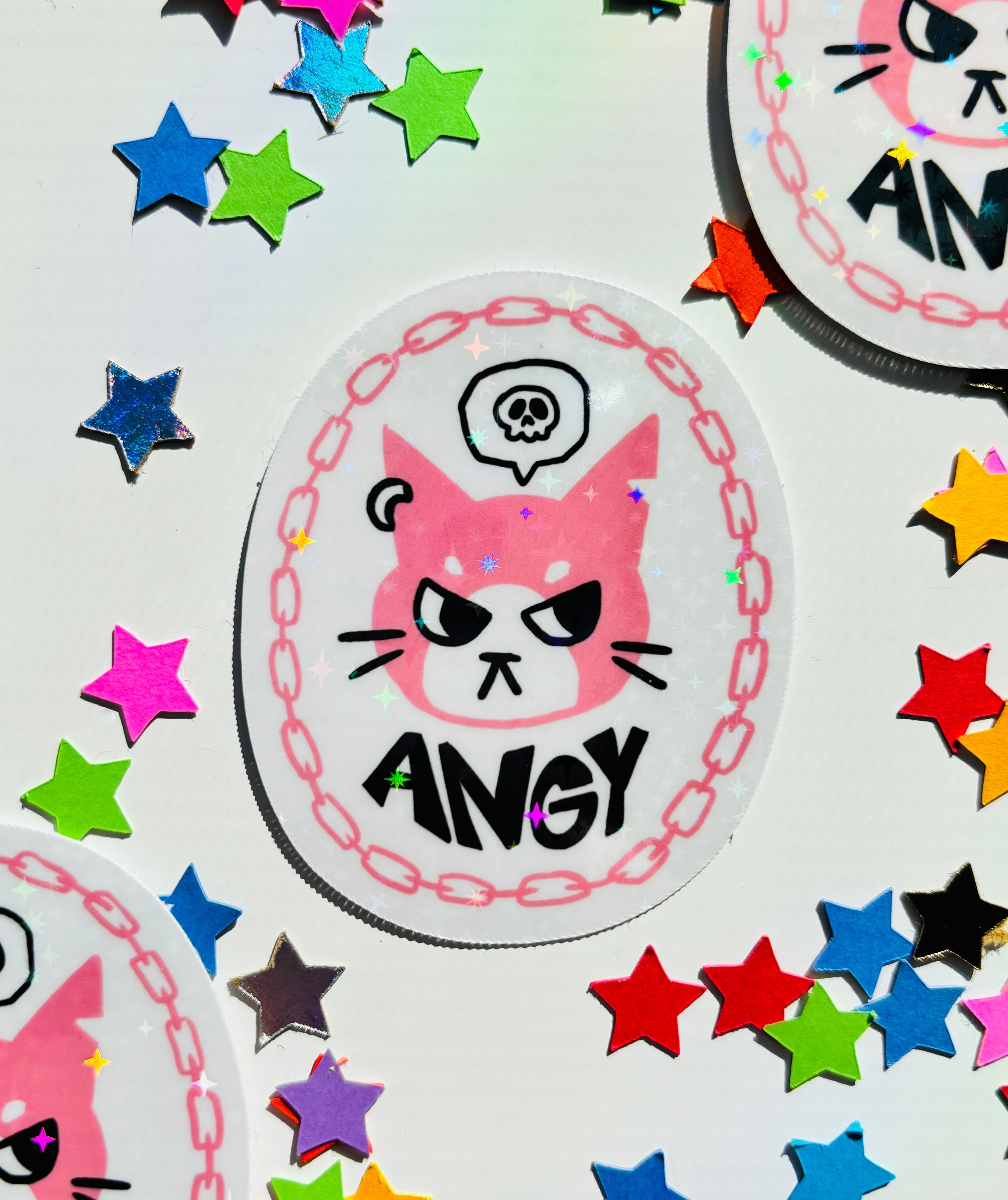 Holographic Angry Emo Cat Sticker | Waterproof Vinyl Decal - Etsy