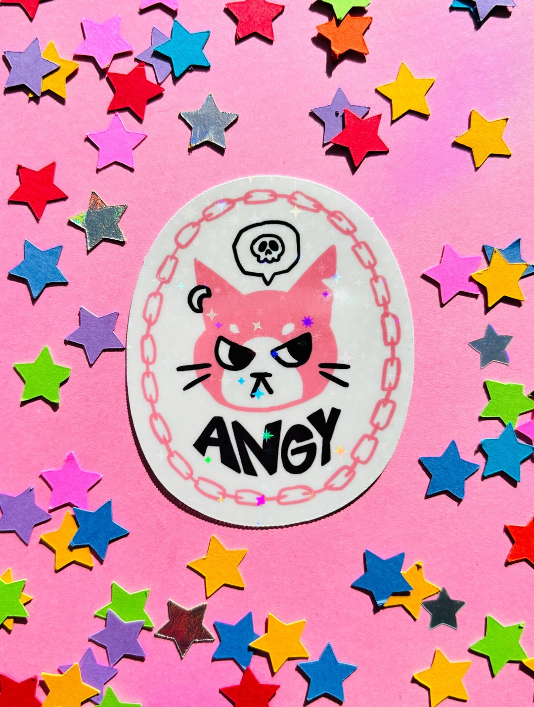 Angry Emo Cat Sticker | Holographic Cat Sticker, Waterproof, Cute Cat ...