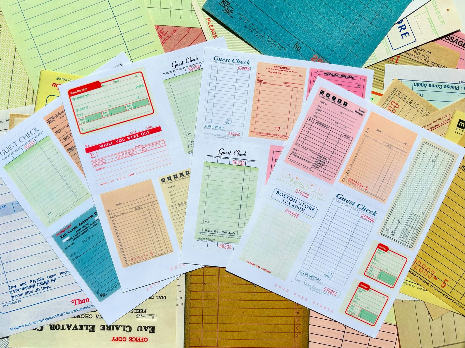 Matte Vintage Receipts Sticker Sheets | Pack of 4 | Journaling Stickers ...