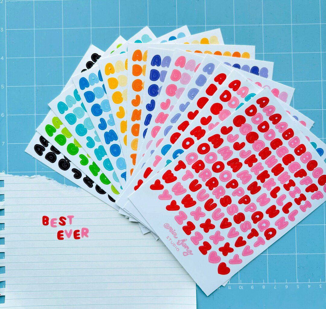 Bubble Letters Multicolor Deco Sticker Sheets | Journaling Stickers ...