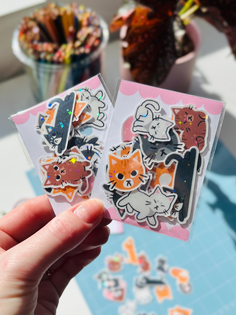 Holographic Mini Cat Sticker Pack | Diecut Journal Stickers - Etsy