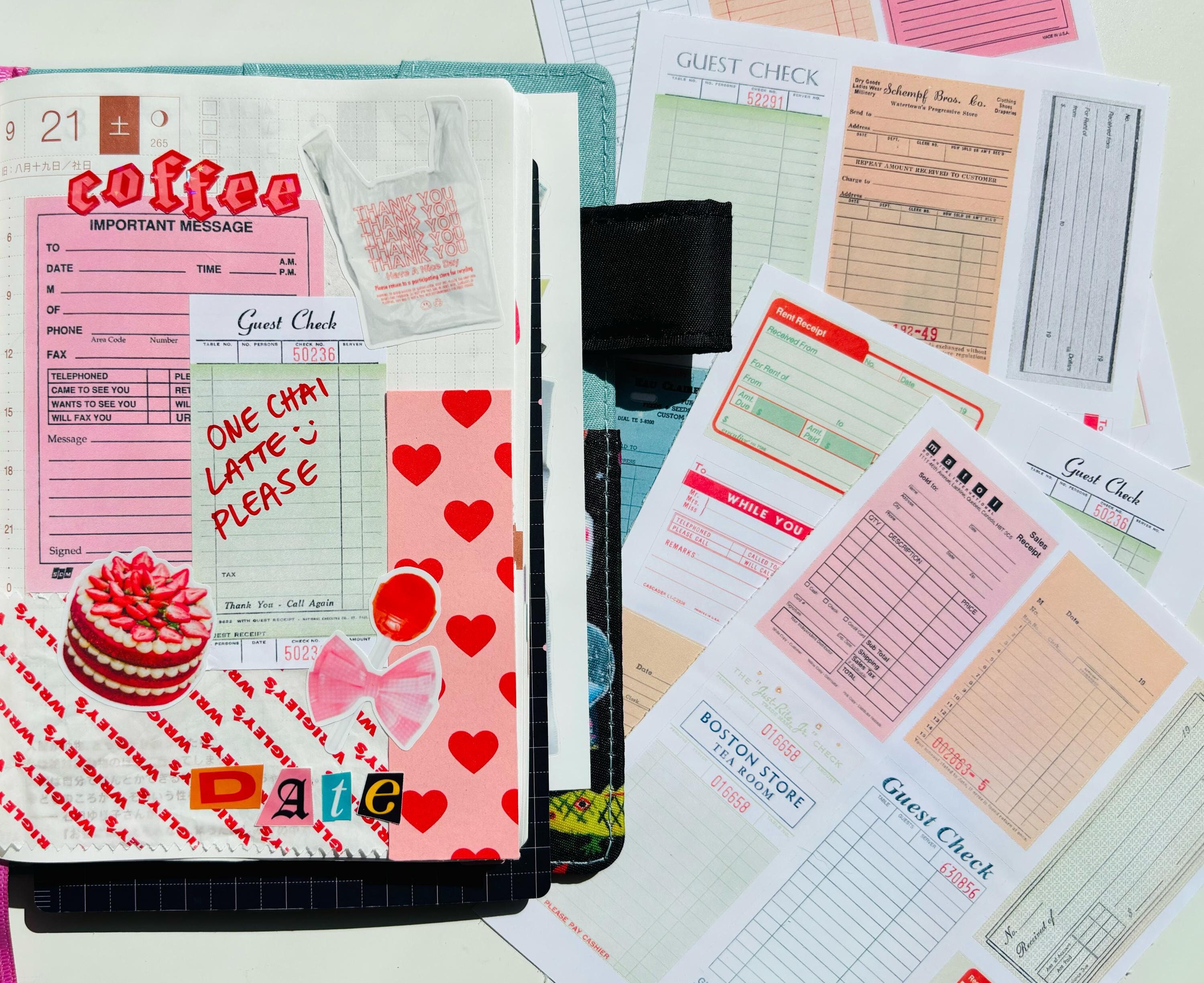 Matte Vintage Receipts Sticker Sheets | Pack of 4 | Journaling Stickers ...