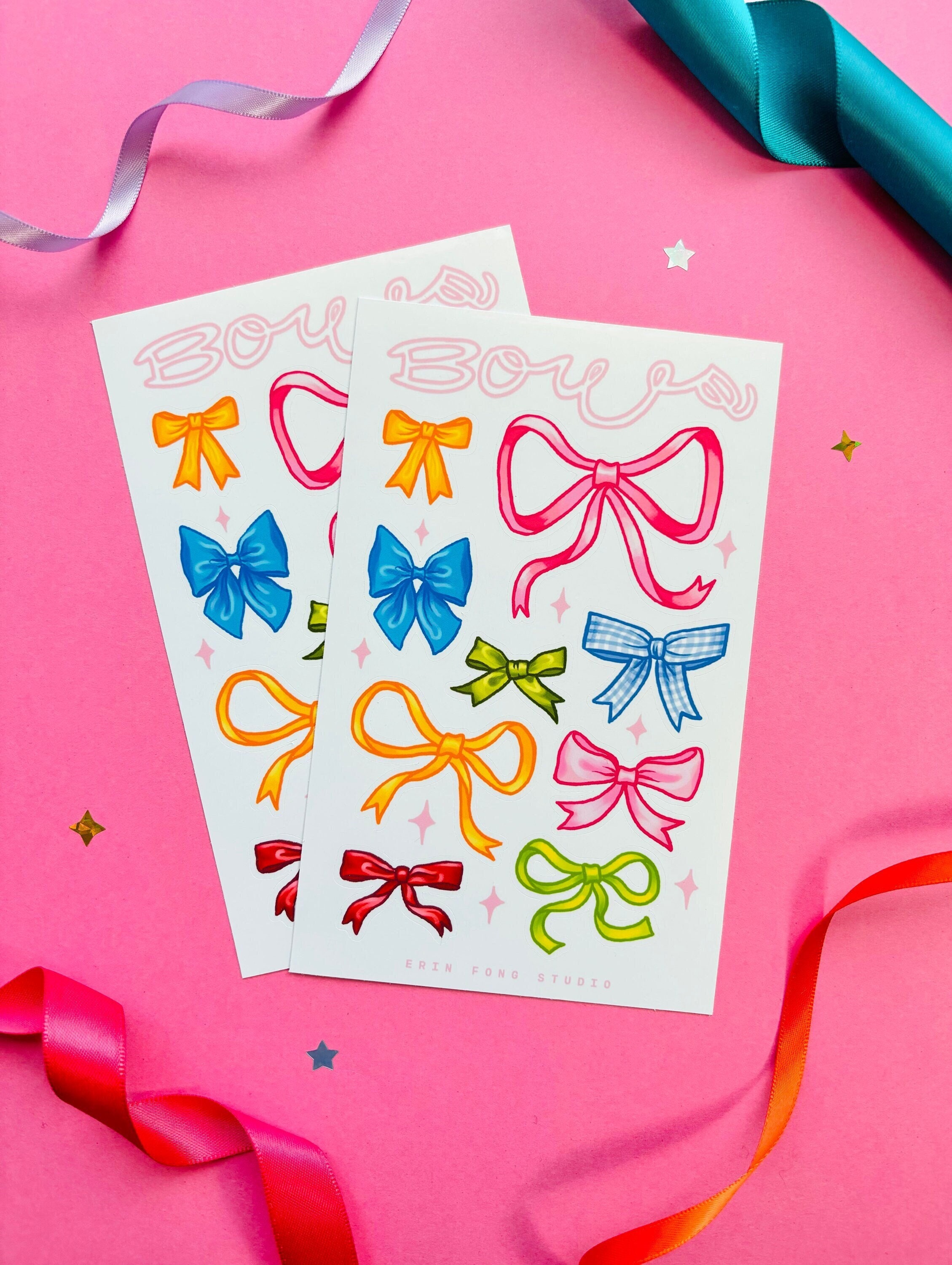 Bow Sticker Sheet Colorful Ribbon Deco Sticker Sheet, Planner Stickers ...