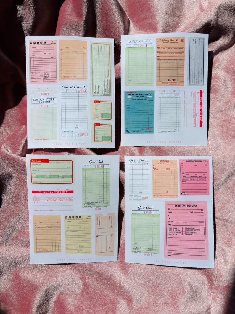 Matte Vintage Receipts Sticker Sheets | Pack of 4 | Journaling Stickers ...