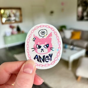 Angry Emo Cat Sticker | Holographic Cat Sticker, Waterproof, Cute Cat ...