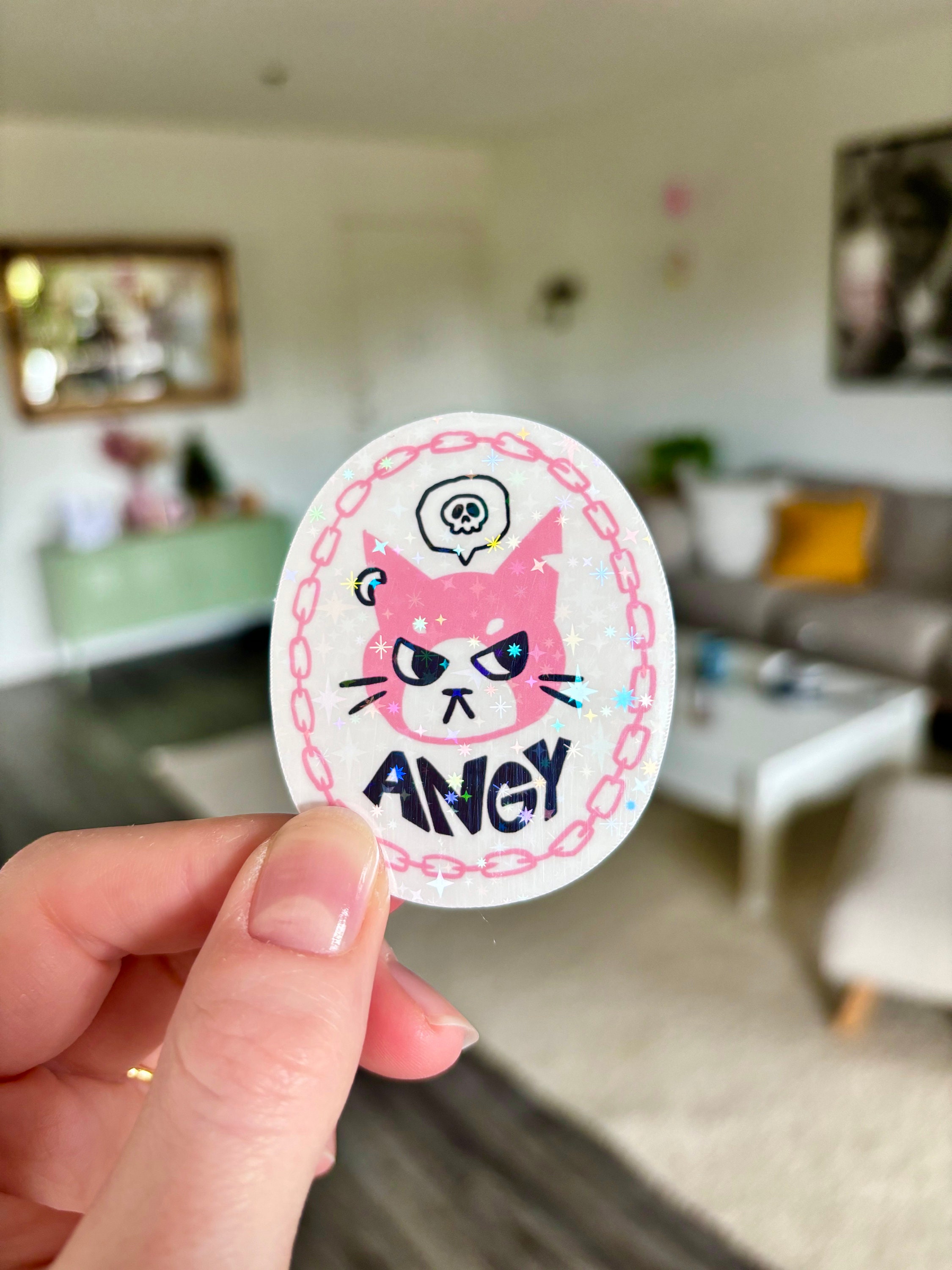 Holographic Angry Emo Cat Sticker | Waterproof Vinyl Decal - Etsy