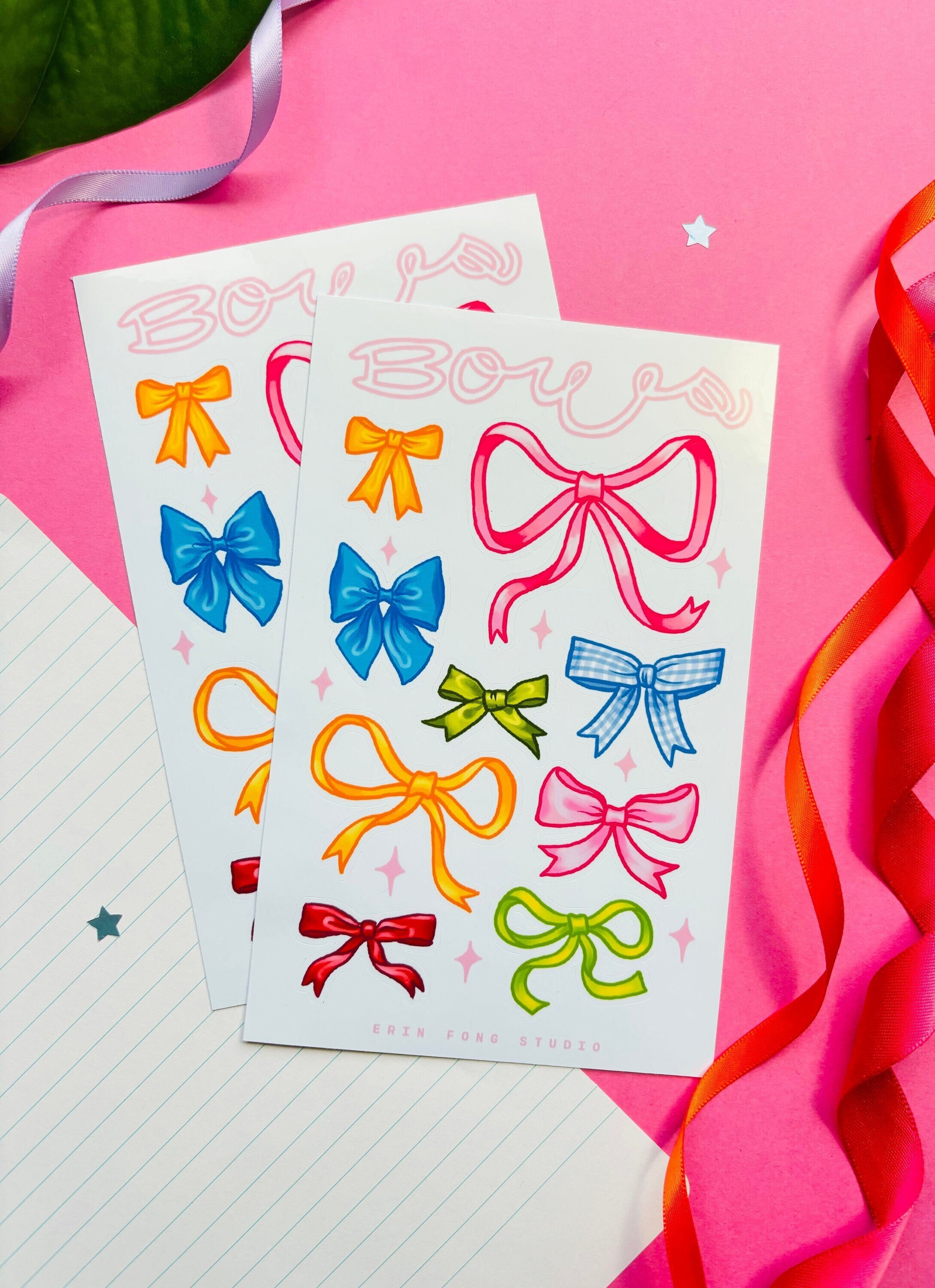 Bow Sticker Sheet Colorful Ribbon Deco Sticker Sheet, Planner Stickers ...