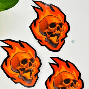 Flaming Skull Sticker | Vinyl - Waterproof - Punk Fire Skull Sticker ...