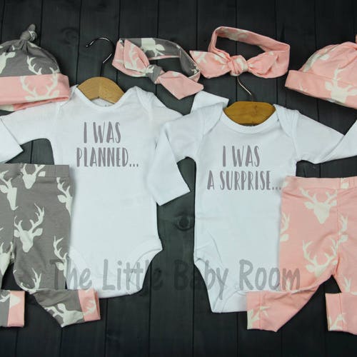 Twincess Twin Baby Clothes Gift Set Matching Hot Pink Girls | Etsy