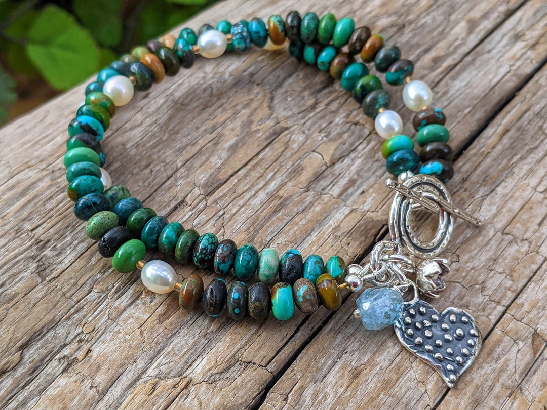 Genuine Turquoise Bracelet, Multi Strand Bracelet, Turquoise Pearl ...