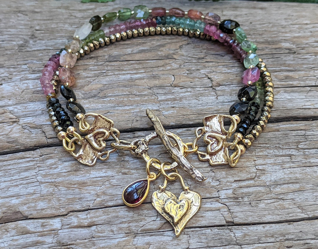 Tourmaline Gemstone Bracelet, Multi Color Tourmaline Bracelet, Multi ...