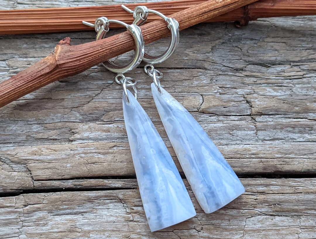 Blue Lace Agate Earrings, Artisan Earrings, Statement Earrings, One of a Kind Earrings, Blue ...