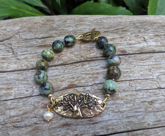 Tree of Life Bracelet African Turquoise Bracelet Forest Bracelet Statement Bracelet Earth Bracelet Nature Bracelet Forest Jewelry Etsy