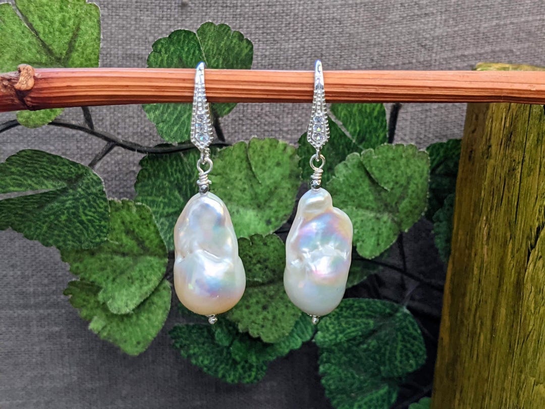 Extra Large Baroque Pearl Earrings, Natural Pearl Earrings, Dangle ...