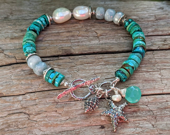 Genuine Turquoise Bracelet, Ocean Theme Artisan Bracelet, Turquoise ...