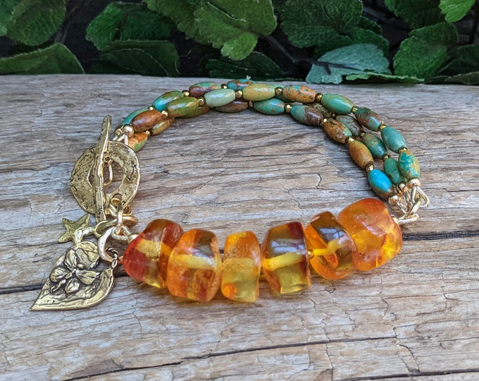 Turquoise Bracelet, Multi Strand Turquoise Bracelet, Mixed Stone ...