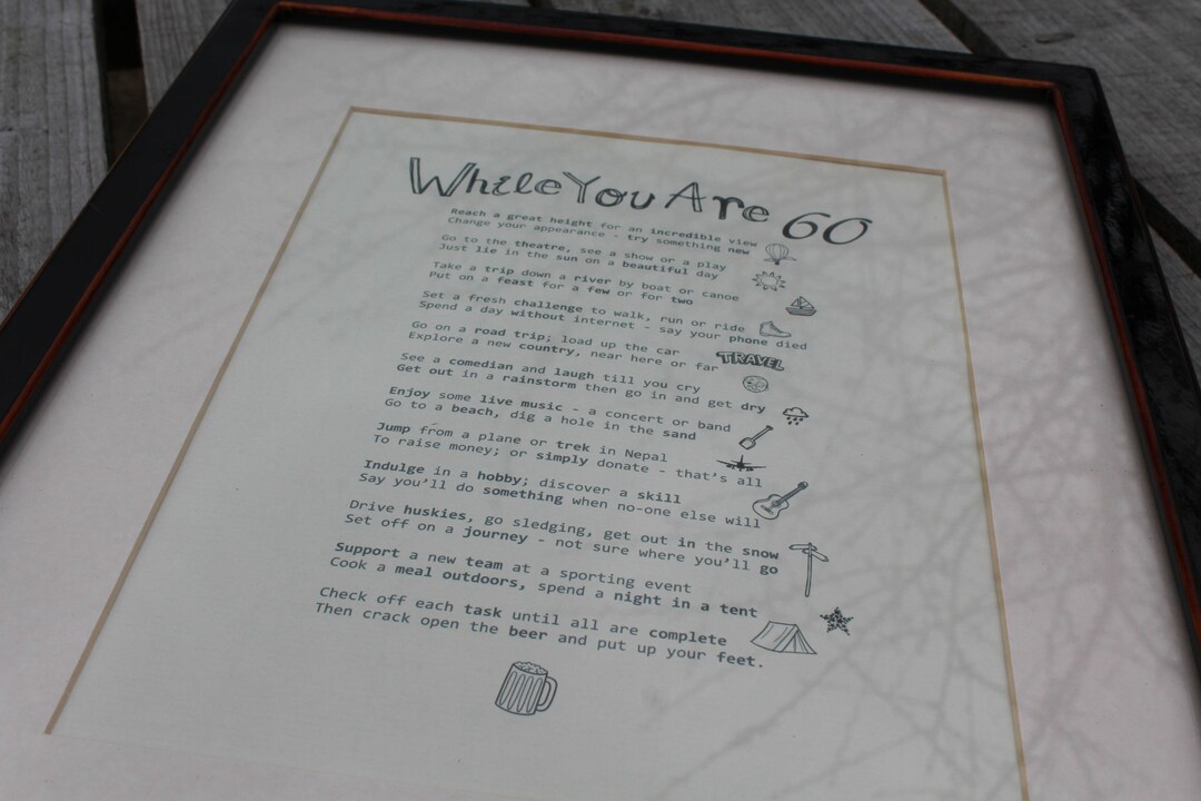 60th BIRTHDAY Gift A4 Personalised Poem Print BUCKET LIST - Etsy