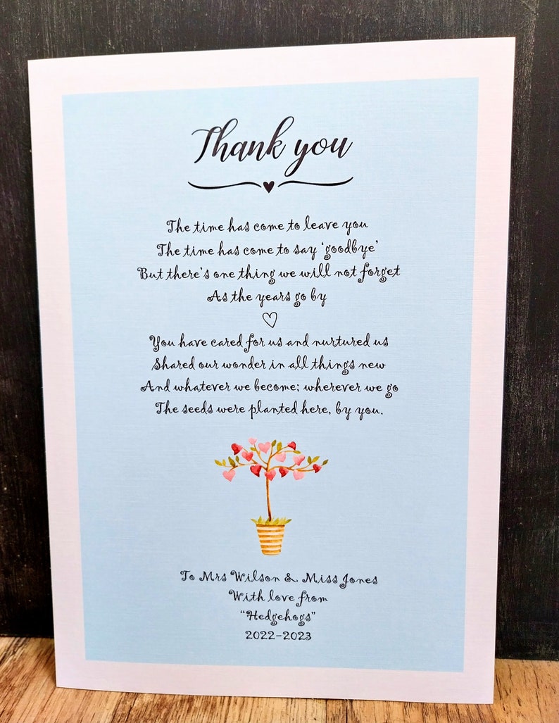 THANK YOU A4 Poem Print - Personalised - Nursery - Teacher - TA ...