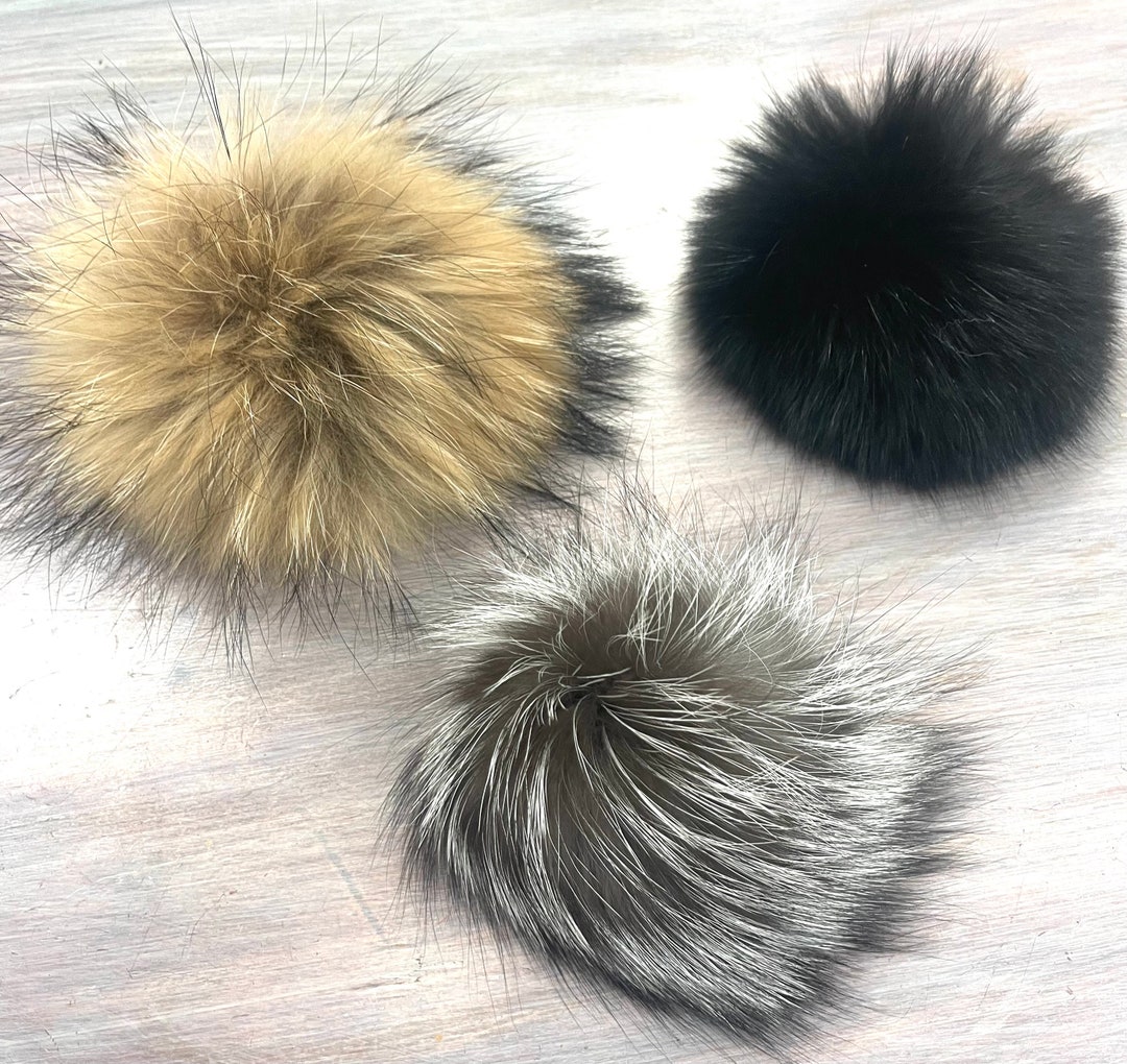 5’’ Black Silver Fox FUR Pompon Fin Raccoon Fur Snap - Etsy