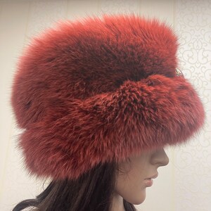 Genuine Red Shadow Fox Fur Hat Leather Trim - Etsy