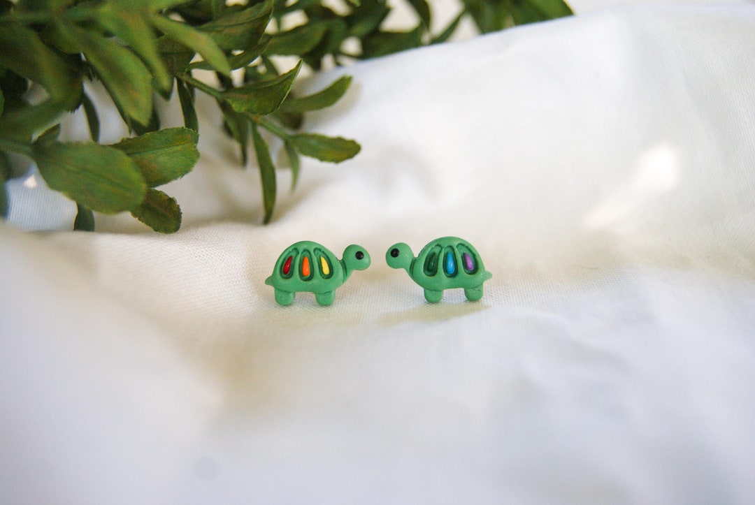 Pride Turtle Studs Rainbow Turtle Shell Earrings Polymer Clay Statement ...