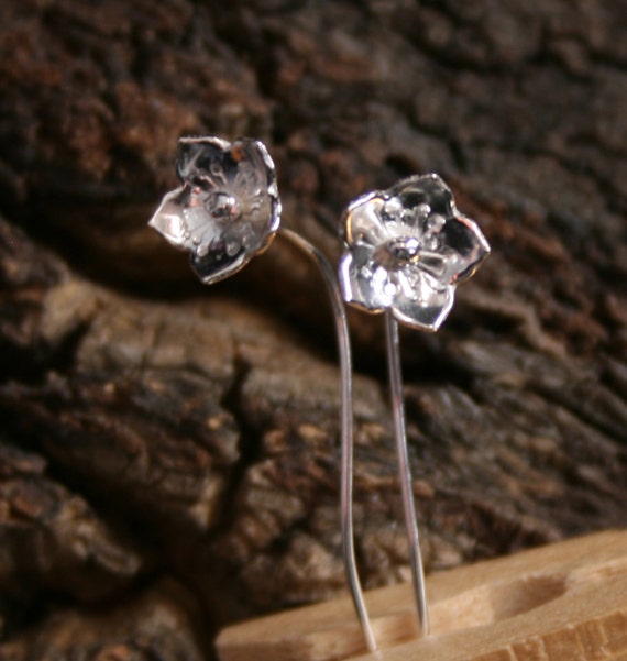 Stellata Simply Silver Wildflower series Exclusive design sterling silver flower earrings. Long stem. Floral. Eco friendly. Stemmed
