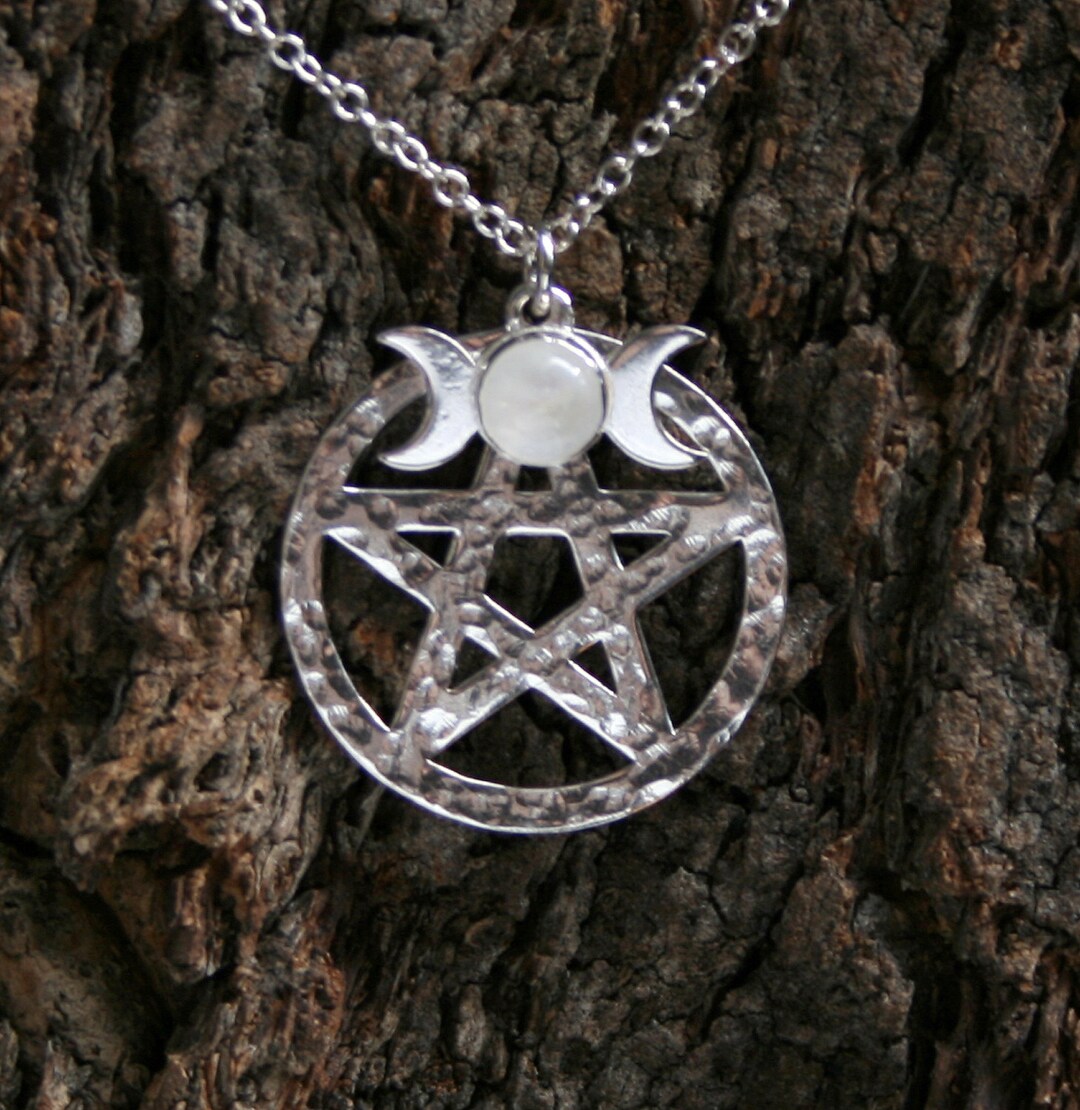 Pentacle & Triple Goddess Double Pendant ~ Sterling Silver and Rainbow ...