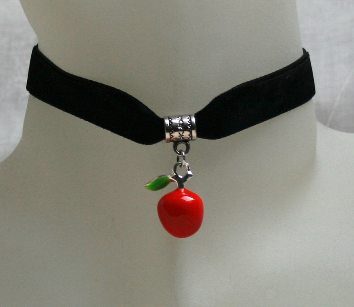 Handcrafted 'apple' Choker. Silver Plated Enameled Apple on a Wine ...