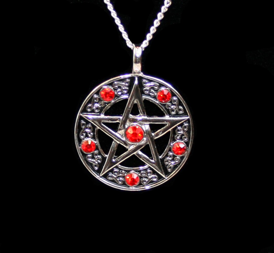 Handcrafted 'pentacle' Pendant ~ Pentagram Set With Sparkling Fiery Red ...