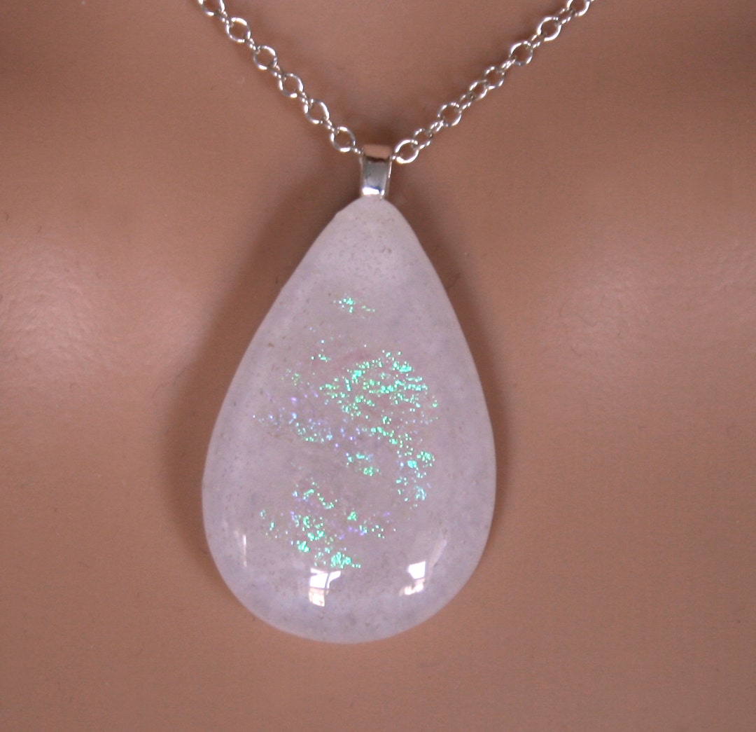 Bridal White 'angel's Tears' Pendant ~ Fused Glass & Sterling Silver ...