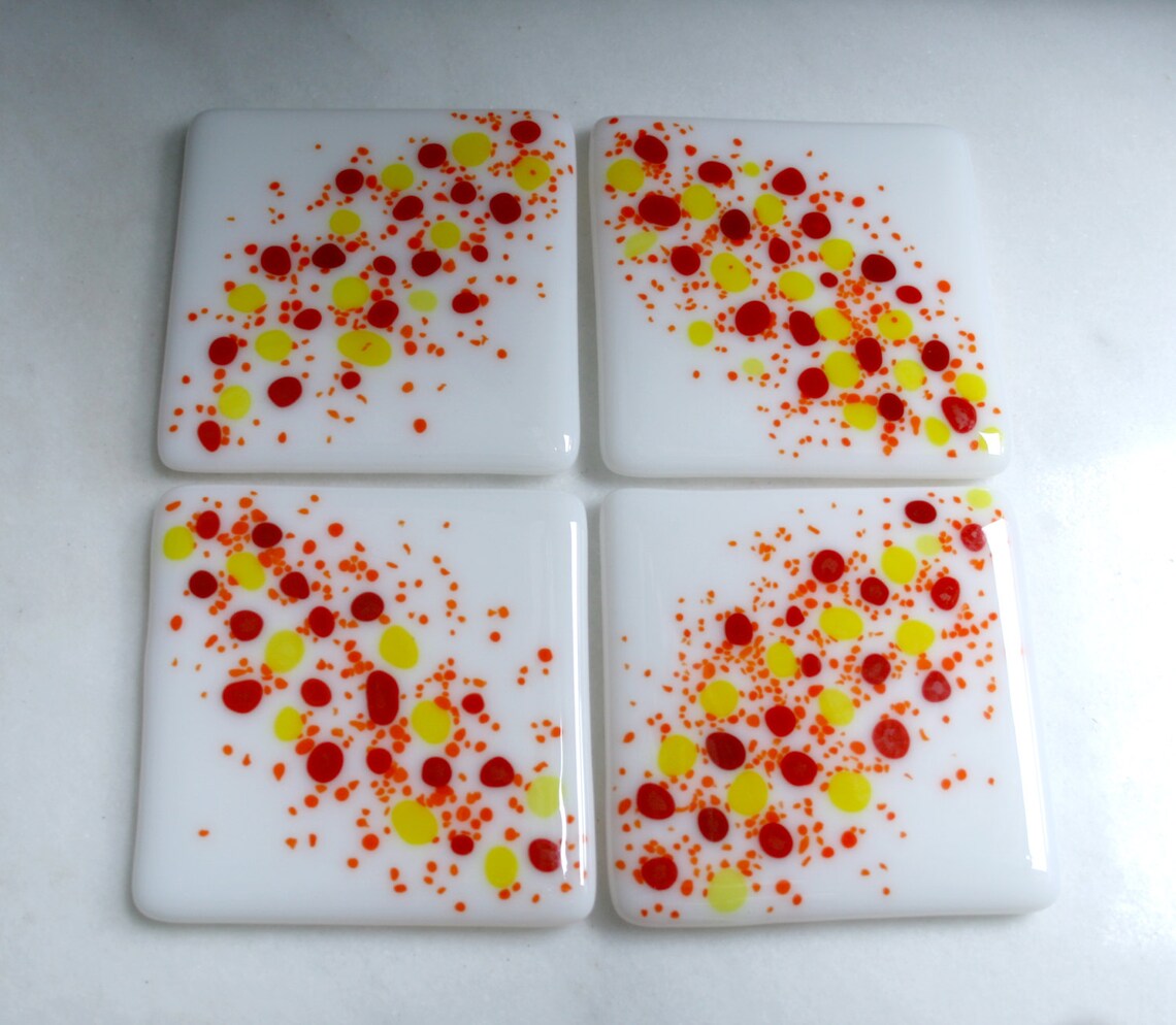 Handmade Fused Art Glass Coasters. 'cosmos - Salamander' Vibrant Red ...
