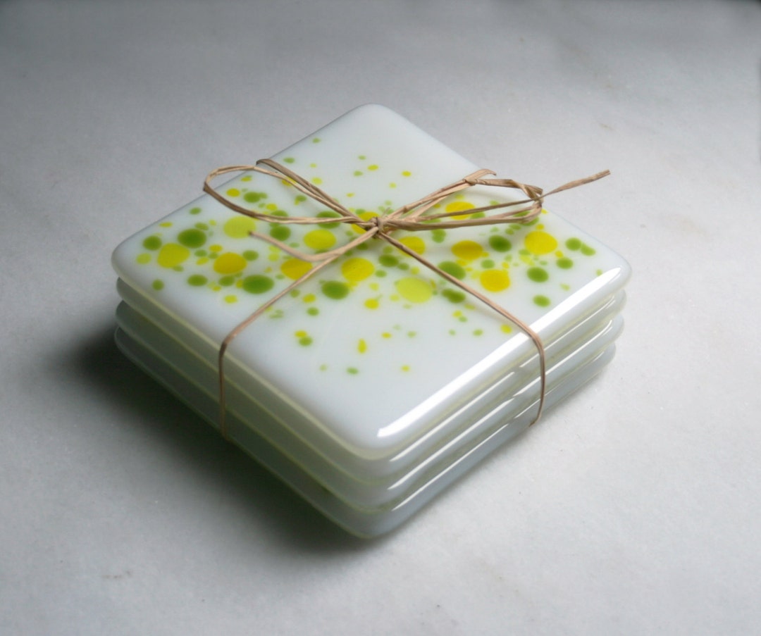 Handmade Fused Art Glass Coasters. 'cosmos - Zesty' Vibrant Yellow and ...