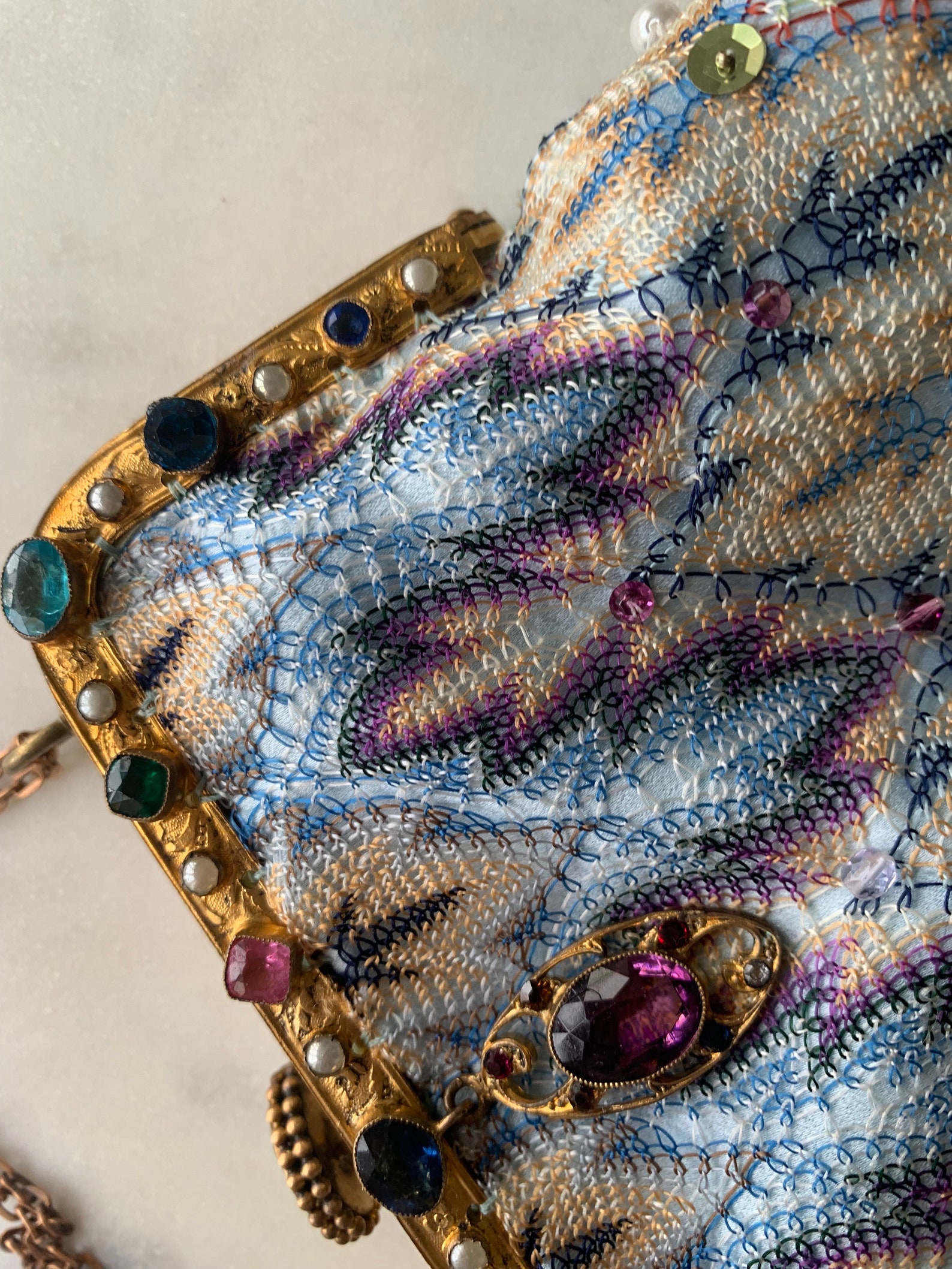 Antique Jewelled Purse Frame Upcycled and Remade in Vintage Woven Silk ...
