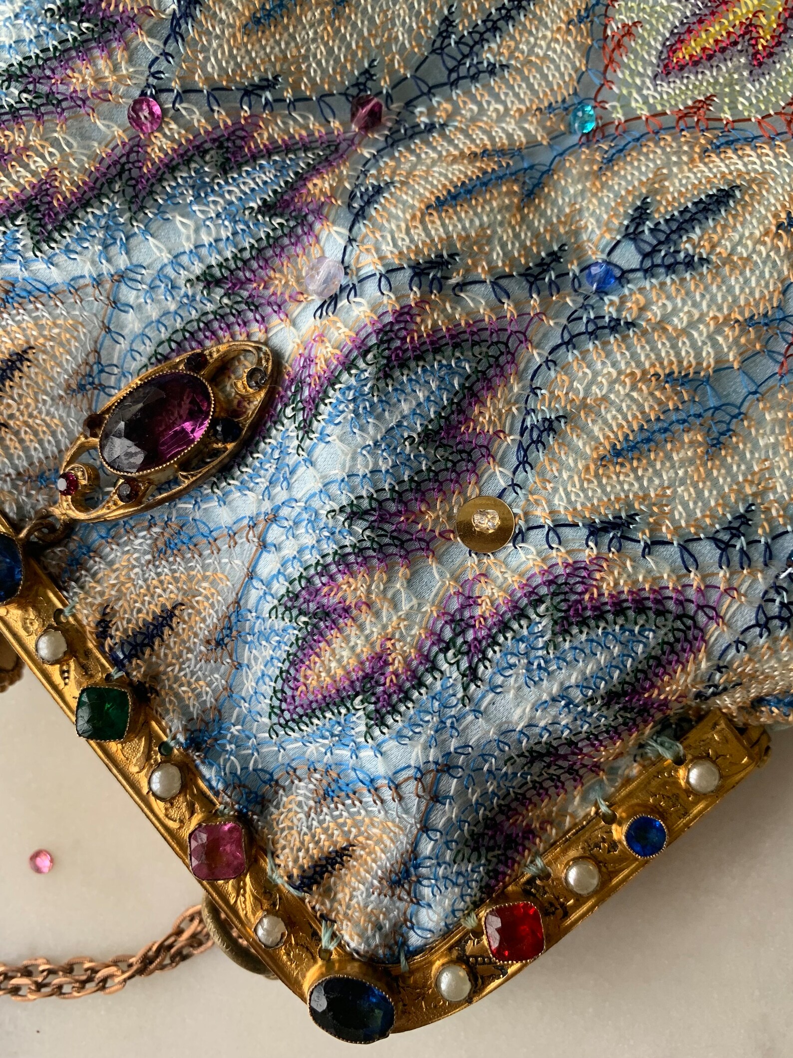 Antique Jewelled Purse Frame Upcycled and Remade in Vintage Woven Silk ...
